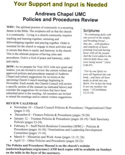 Church Policies and Procedures – Andrews Chapel UMC